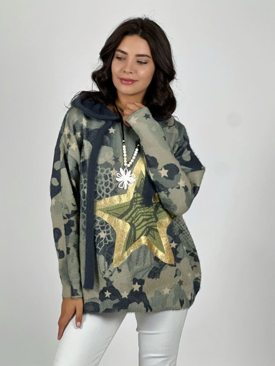 Poleron Cachemire Estampado con Estrella A4-93 | Enigmatica