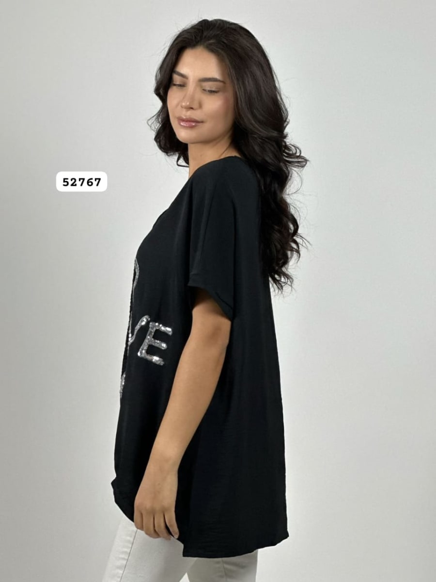 Polera Crepe LOVE Oso Brederi con Brillos A1-1 | Enigmatica