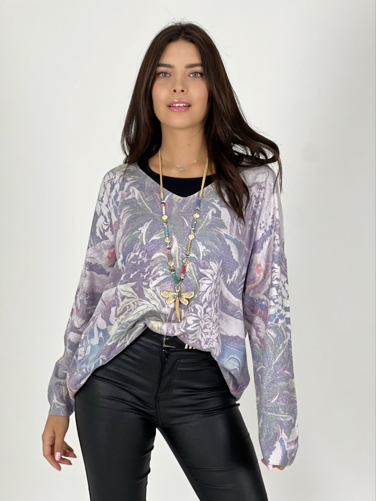 Sweater Cuello V, Estampado Floreado A1-10 | Enigmática