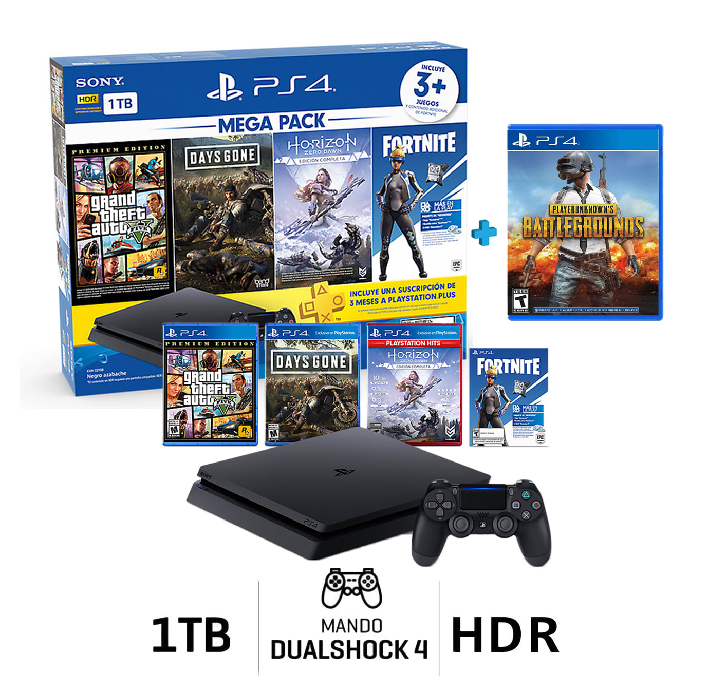 Consola PS4 Mega Pack 6 Slim 1TB + PlayerUnknowns Battlegrounds PUBG ...