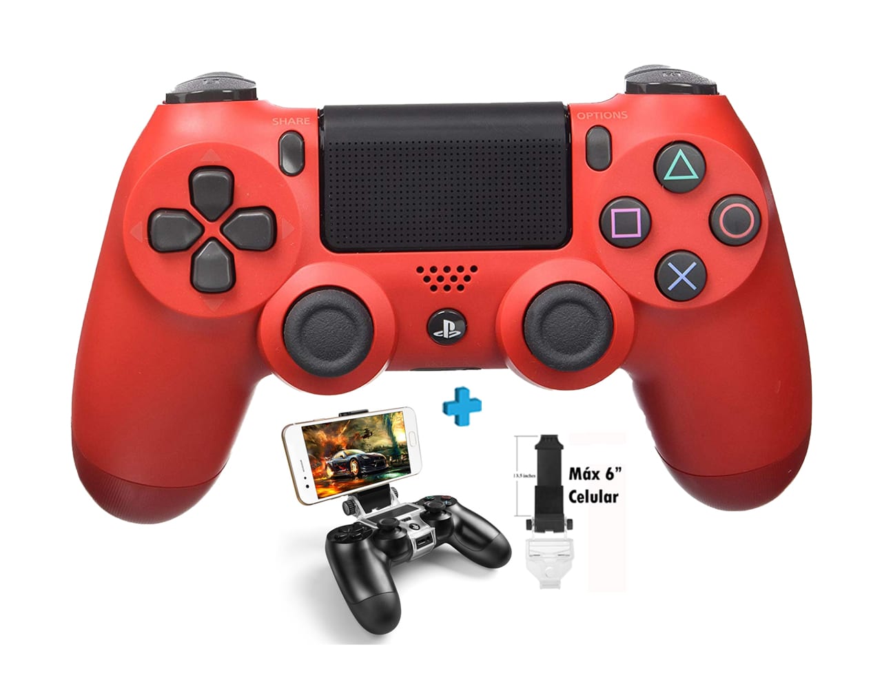 Mando PS4 DualShock 4 V2 Rojo Magna + Soporte de Celular | Boomers