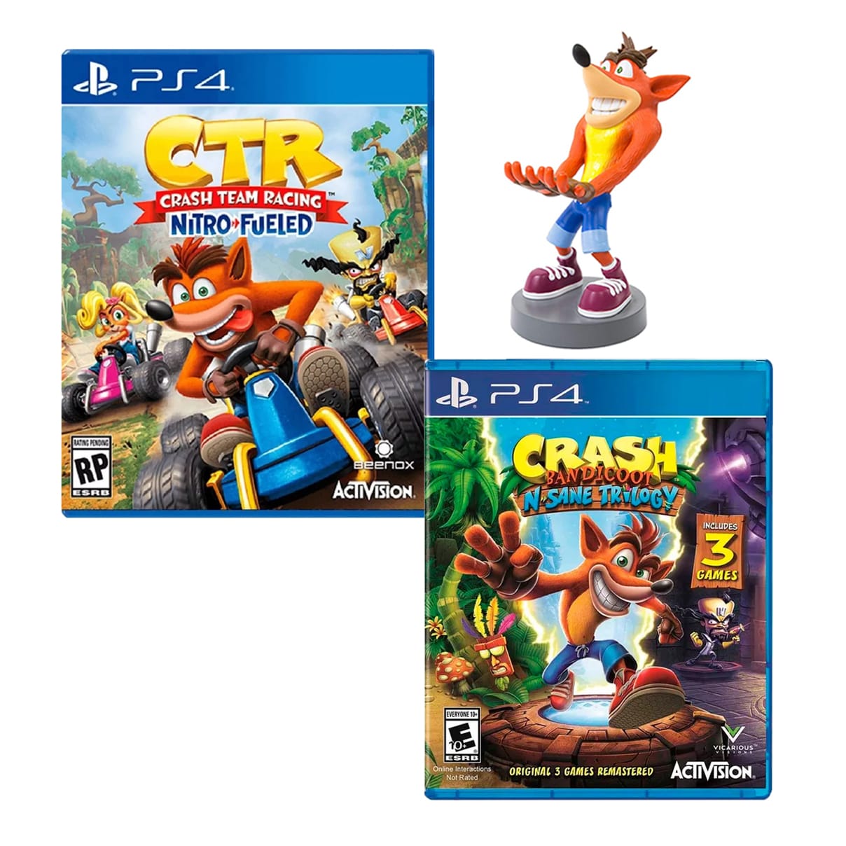 Juego PS4 Crash Nitro + Crash Bandicoot + Soporte Crash XL 30CM | Boomers