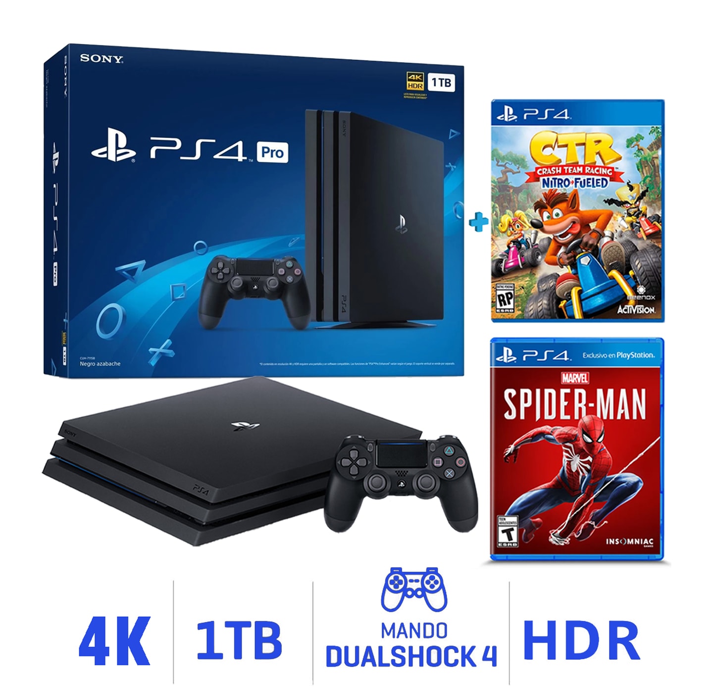 Consola PS4 Pro 1TB 4K HDR + Crash Nitro Fueled + Spiderman | Boomers