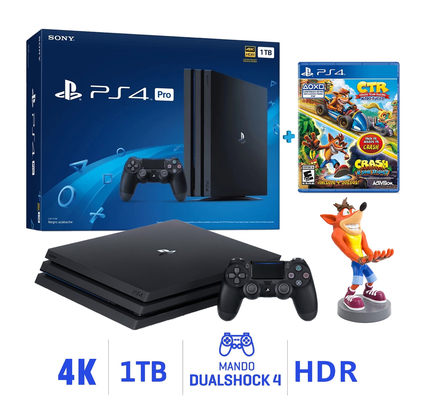 Consola PS4 Pro 4K + Crash Nitro y Crash Bandicoot + Soporte Crash XL ...