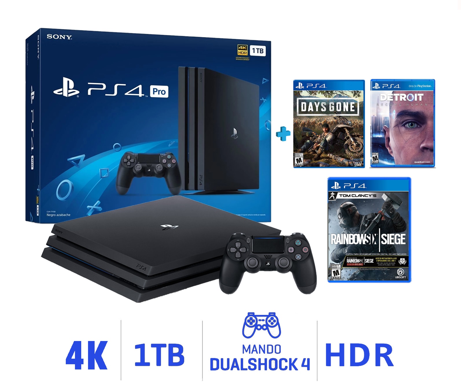 Consola PS4 Pro 1TB 4K + Days Gone + Detroit Become Human + Rainbow ...