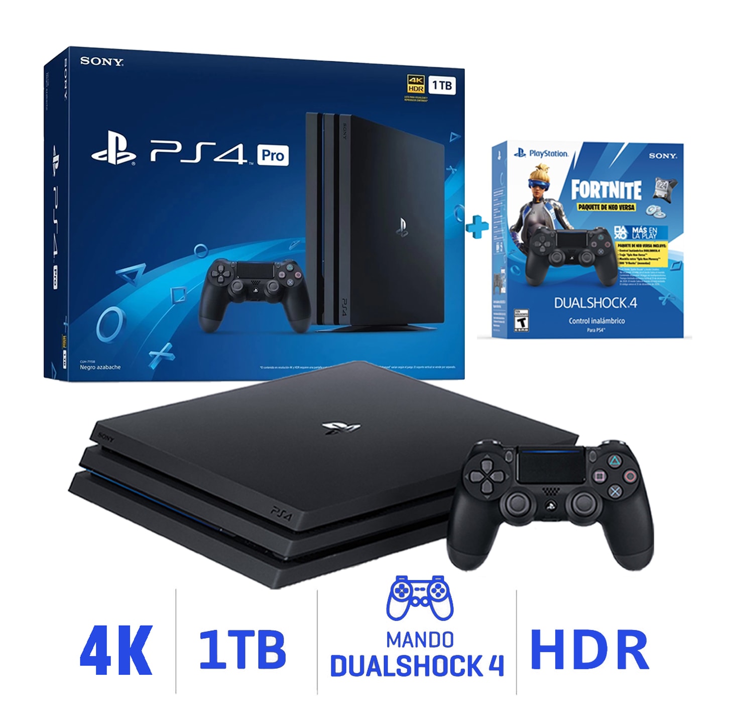 Consola PS4 Pro 1TB 4K + Mando PS4 DualShock 4 V2 Fortnite Neo Versa ...