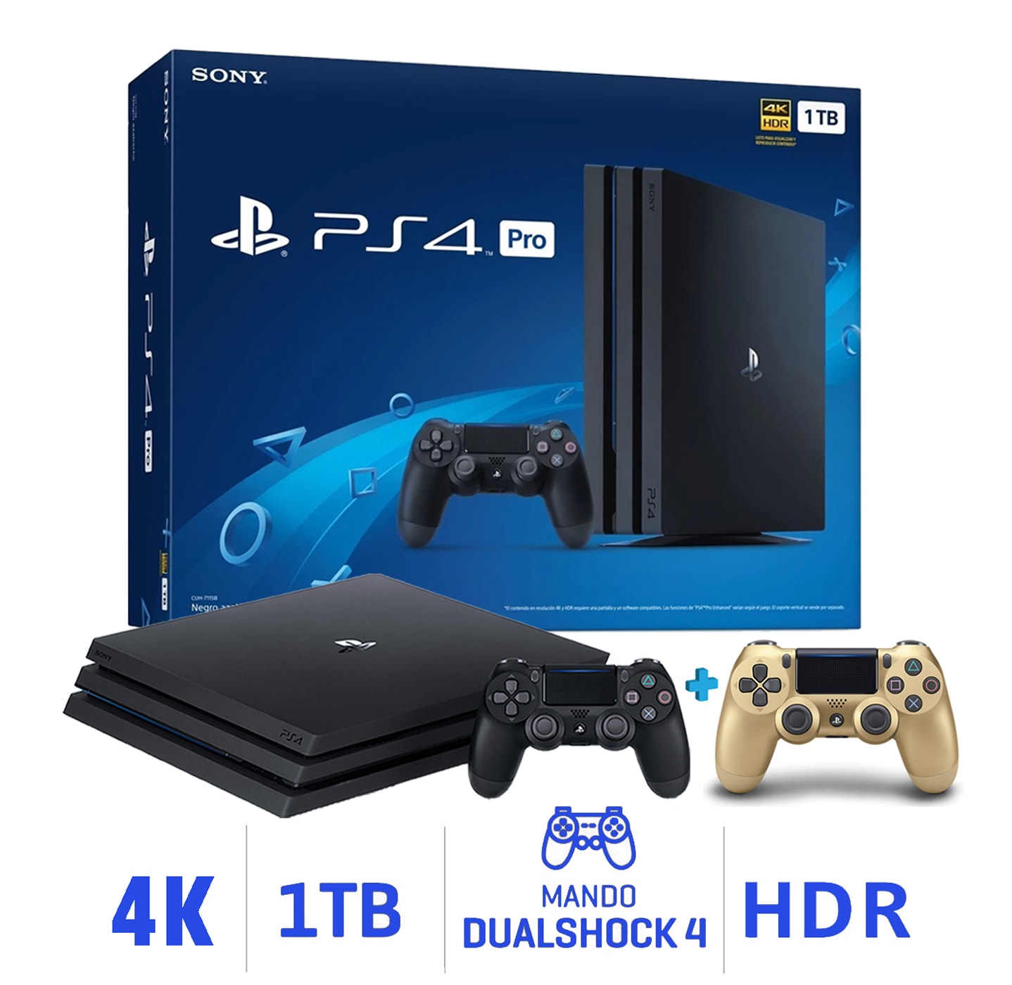 Consola PS4 Pro 1TB 4K HDR + Mando PS4 DualShock 4 V2 Oro Gold Dorado | Boomers