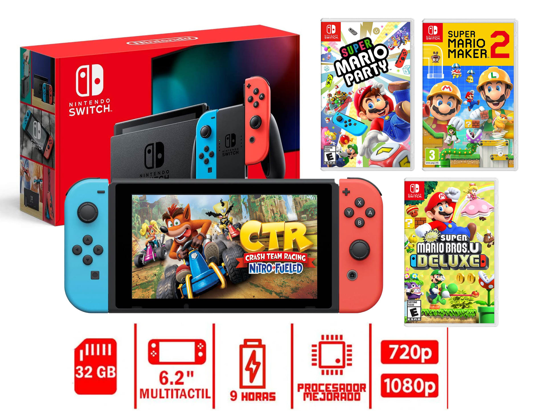 Consola Nintendo Switch Batería + Mario Party + Mario Maker + Deluxe ...