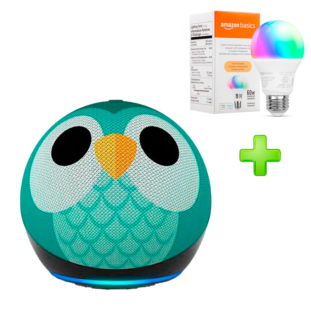 Pack Echo Dot para Niños 5ta Gen Alexa Owl Búho Verde + Foco Amazon ...