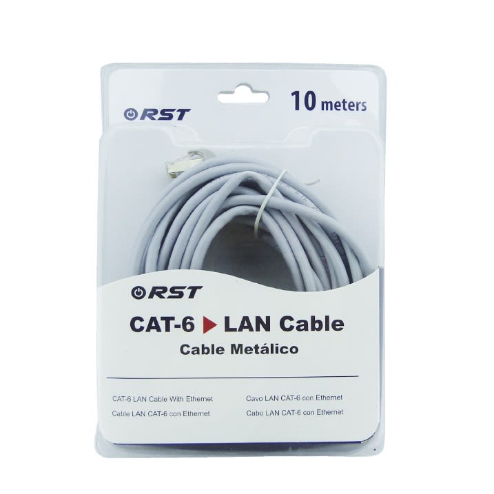 Cable De RED de 10 mts CAT6E Marca RST con punta de metal | CT-Fullcctv