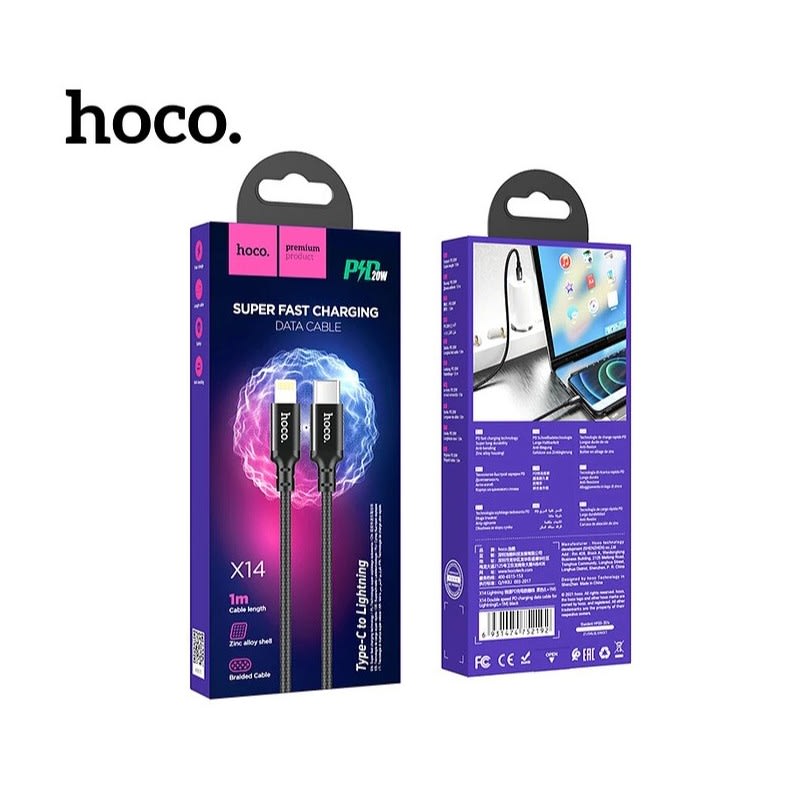 CABLE TIPO C A LIGHTNING HOCO X14 PARA APPLE 1M | Voker