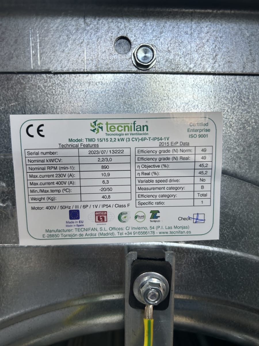 EXTRACTOR CENTRÍFUGO TECNIFAN TMD 15/15 6P, 2.2 KW, 380V | Extractores ...