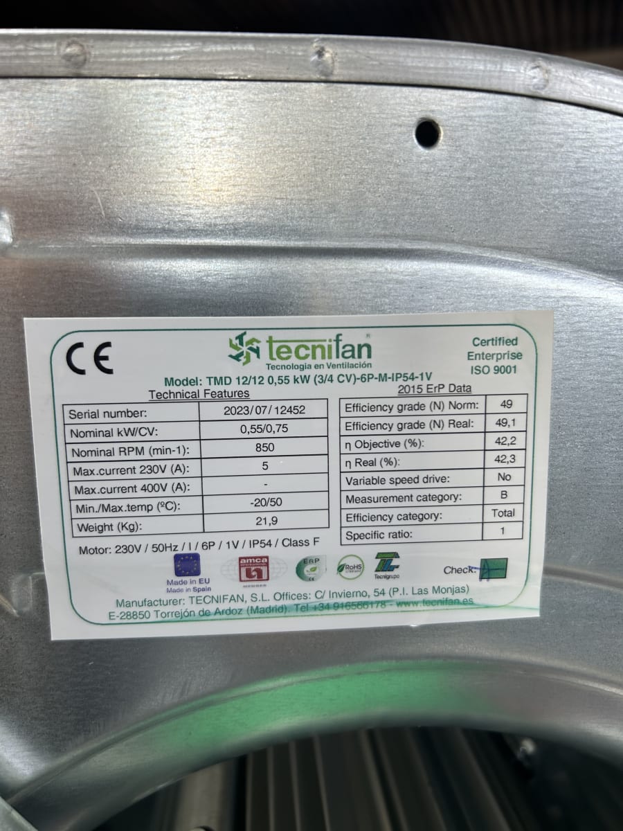 EXTRACTOR CENTRÍFUGO TECNIFAN TMD 12/12 6P, 550 W, 220 V | Extractores ...