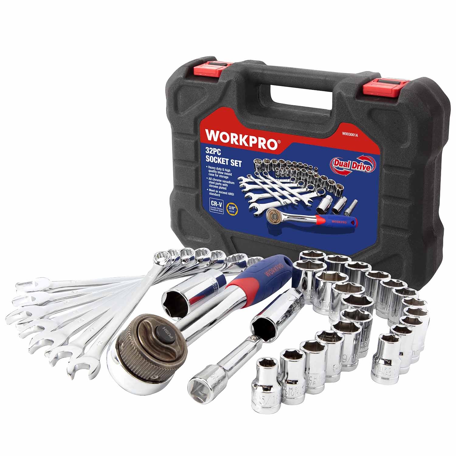 JUEGO DE LLAVES Y DADOS 3/8'; 32 PIEZAS WORKPRO | HD TOOLS | Soluciones ...