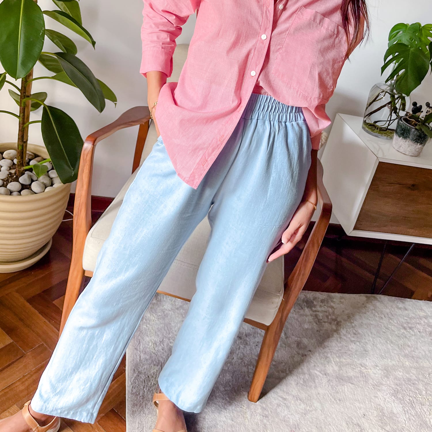 Pantalon Lino Celeste Moshtienda