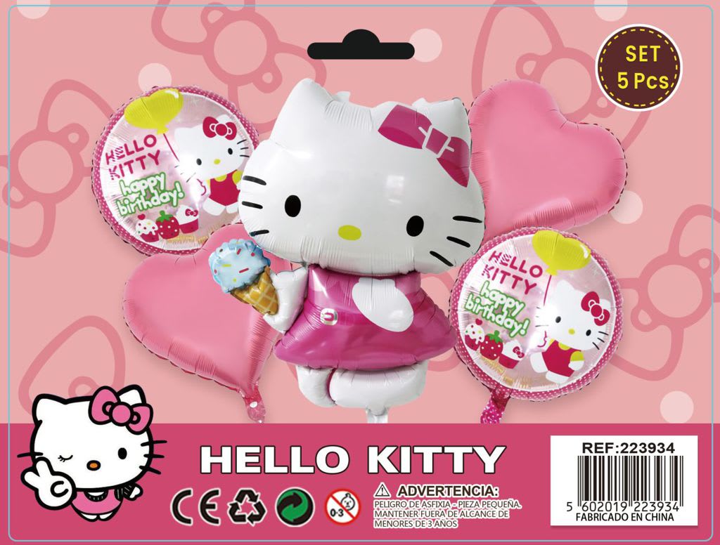 SET GLOBO FOIL HELLO KITTY 5 UND CORAZÓN | woki
