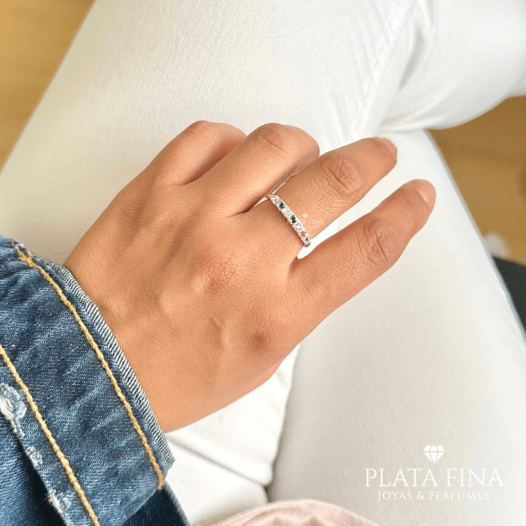 Anillo Plata Cintillo Multicolores | Plata Fina