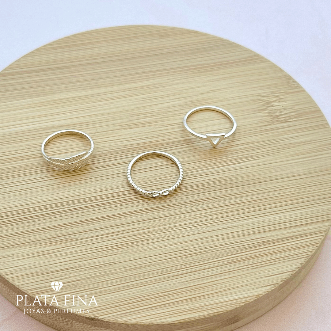 Set de Anillos Mini Diseños | Plata Fina