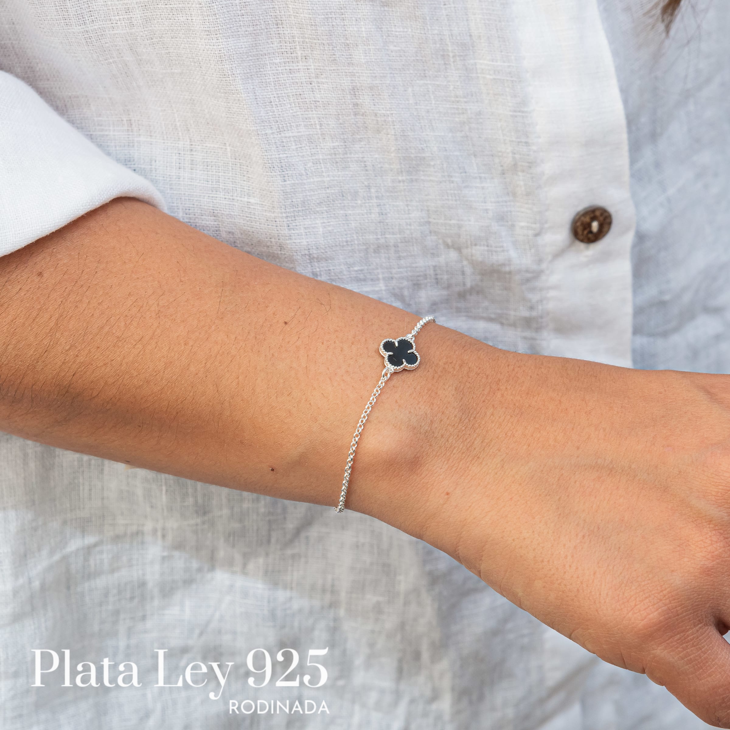 Pulsera Plata Rodinada Estilo Van Cleef | Plata Fina