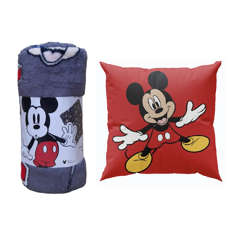 PACK MANTA CORAL 127x152 + COJIN 40x40 MICKEY MOVIE GRAY | Asia-Latam