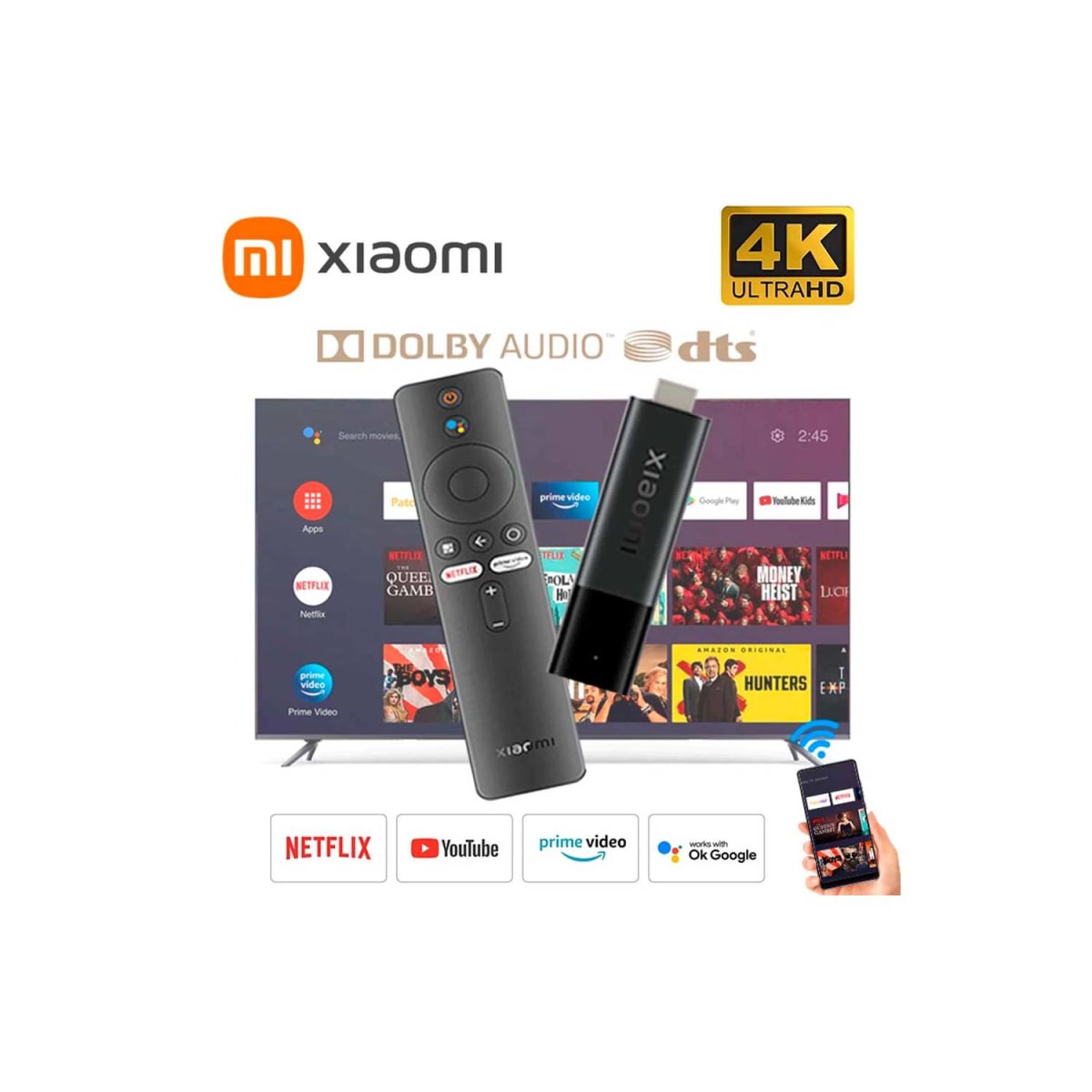 Xiaomi Stick 4k , Control De Voz 4k 8gb Negro 2gb De Memoria Ram | Ferbus