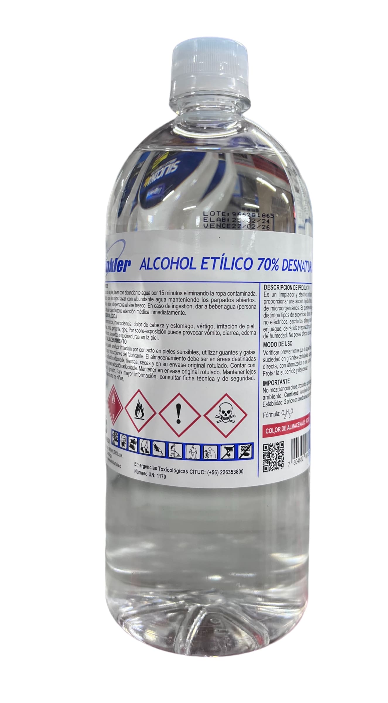 WINKLER ALCOHOL DESNATURALIZADO 70% 1 LT | Comercial Everest SPA