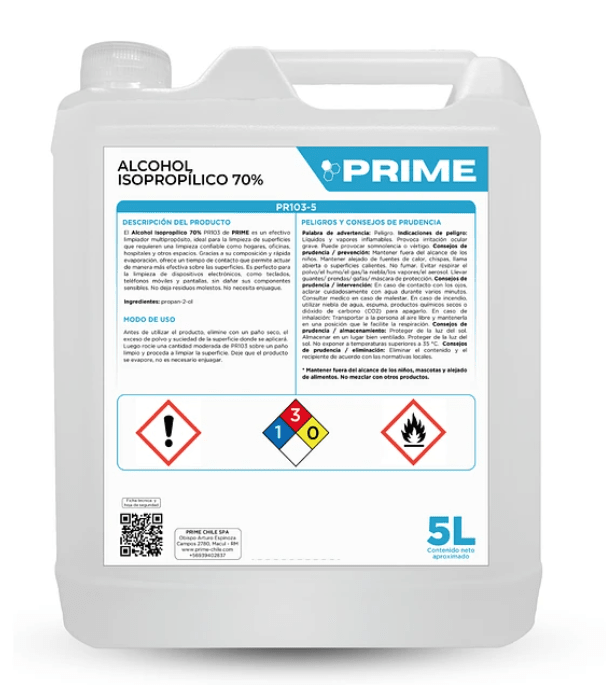 PRIME ALCOHOL ISOPROPÍLICO 70% - ENV 5L | Comercial Everest SPA