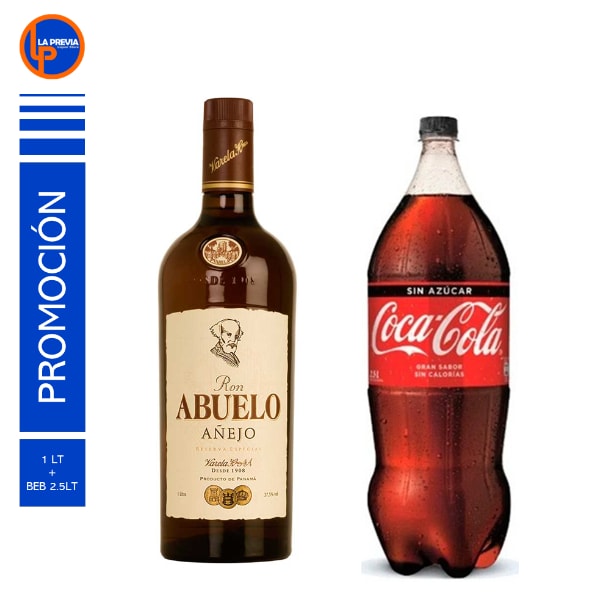 Ron Abuelo de Litro + Coca Cola Zero 3 lt | La Previa Liquor Store