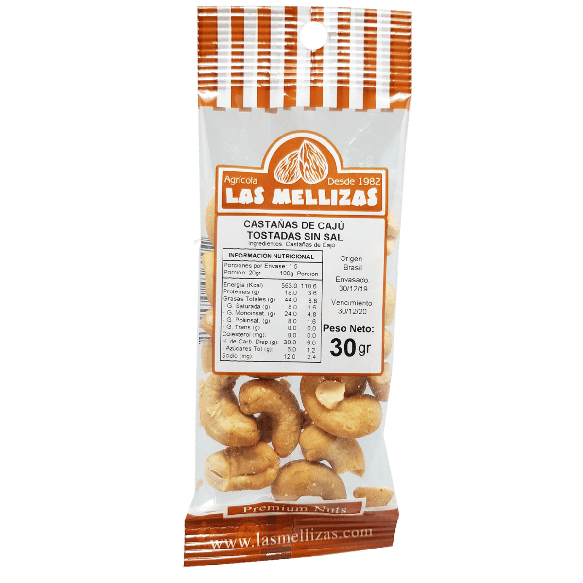 Pack Snack - Castaña de Cajú Tostada Natural (20x30gr) | Las Mellizas