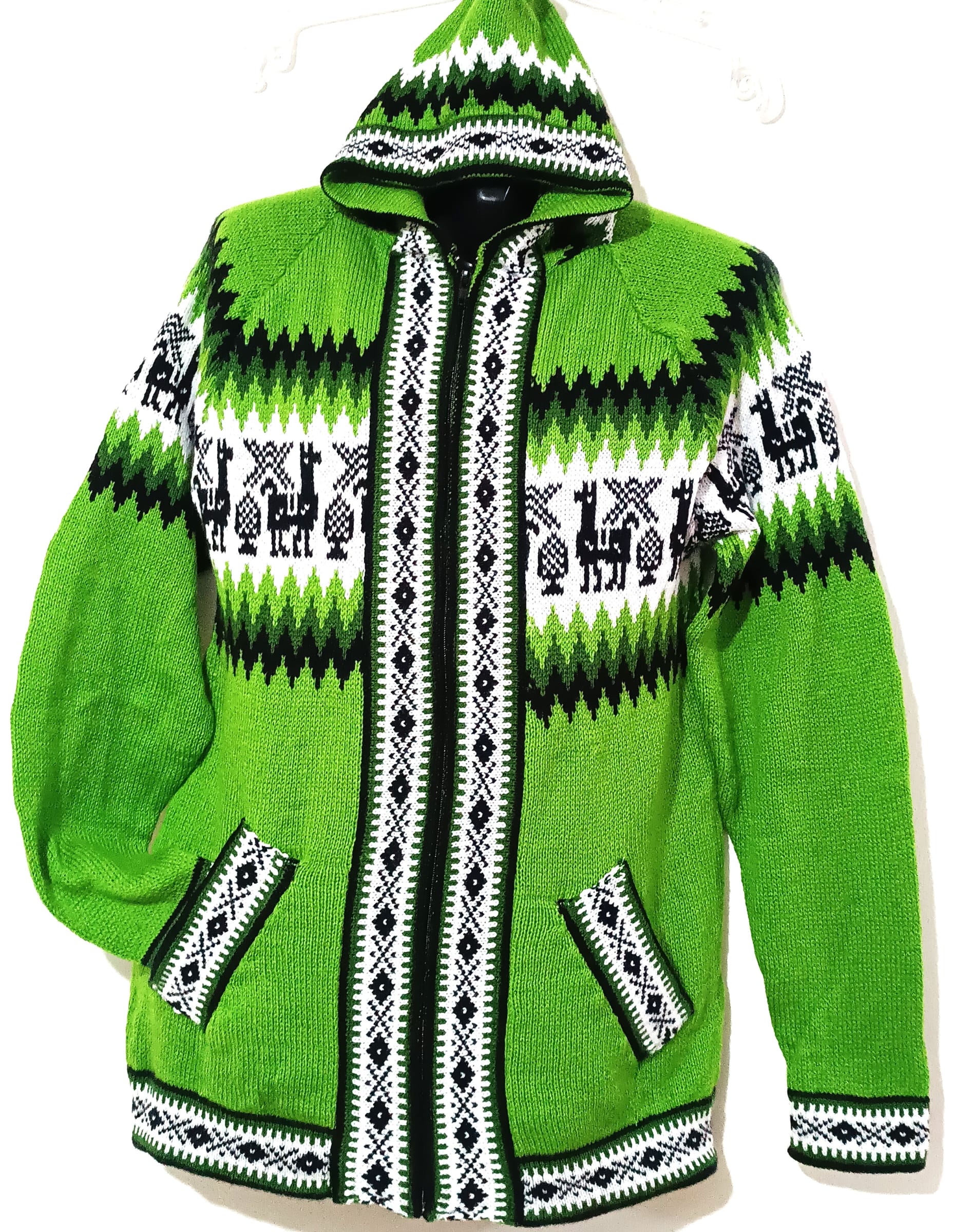 CHOMPA VERDE LLAMAS | Inkatej | Tejidos artesanales. Ponchos, chalecos ...