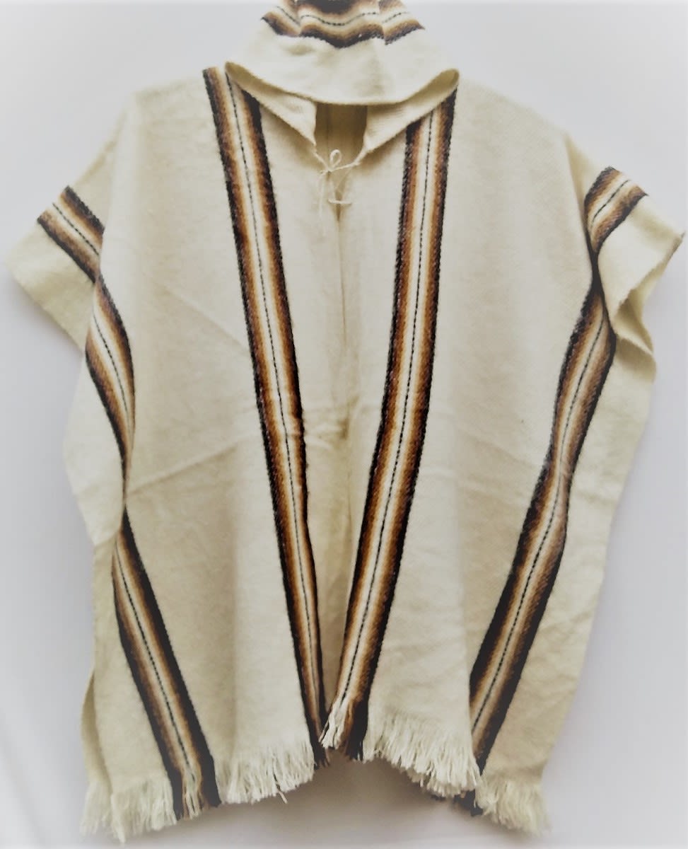 Poncho blanco capucha listado | Inkatej | Tejidos artesanales. Ponchos ...