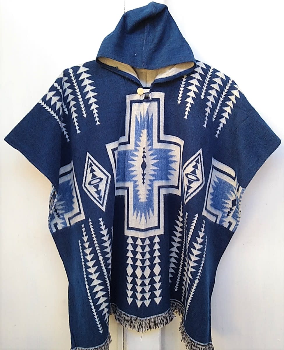Poncho azul cruz | Inkatej | Tejidos artesanales. Ponchos, chalecos y mas.