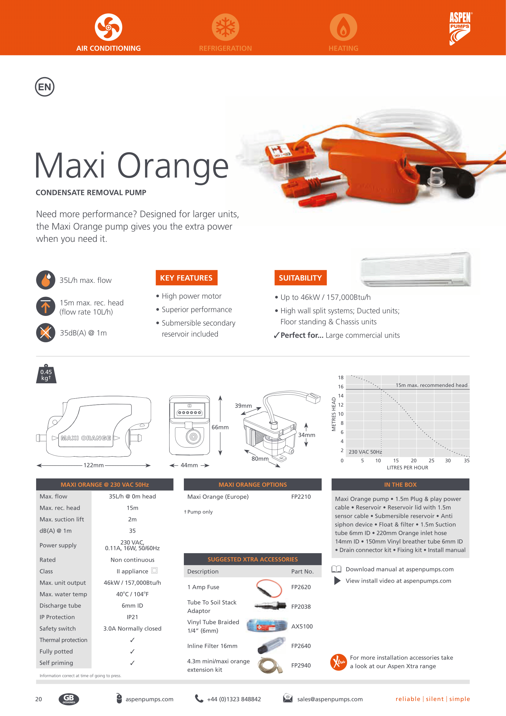 BOMBA DE CONDENSADO MAXI ORANGE MARCA ASPEN | ct-MORETOCLIMA ...