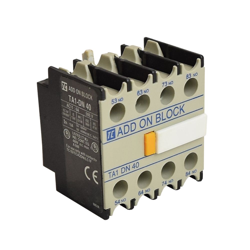 BLOCK DE CONTACTO AUXILIAR FRONTAL 4NA PARA CONTACTOR TA1-DN40 TC | Aragcu Perú SAC