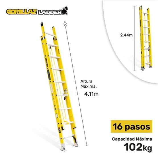 ESCALERA FIBRA TIPO EXTENSION 4.14M GFTT16-II 102KG GORILLAZ LADDER ...