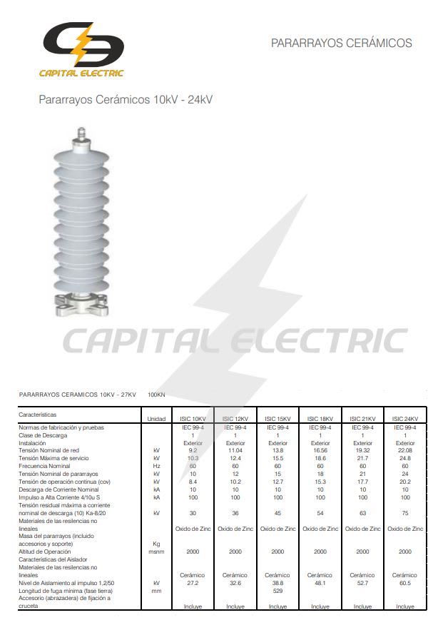 PARARRAYO AUTOVALVULA CERAMICO ISIC 24KV-10KA CLASE 1 CAPITAL | ARAGCU PERÚ S.A.C