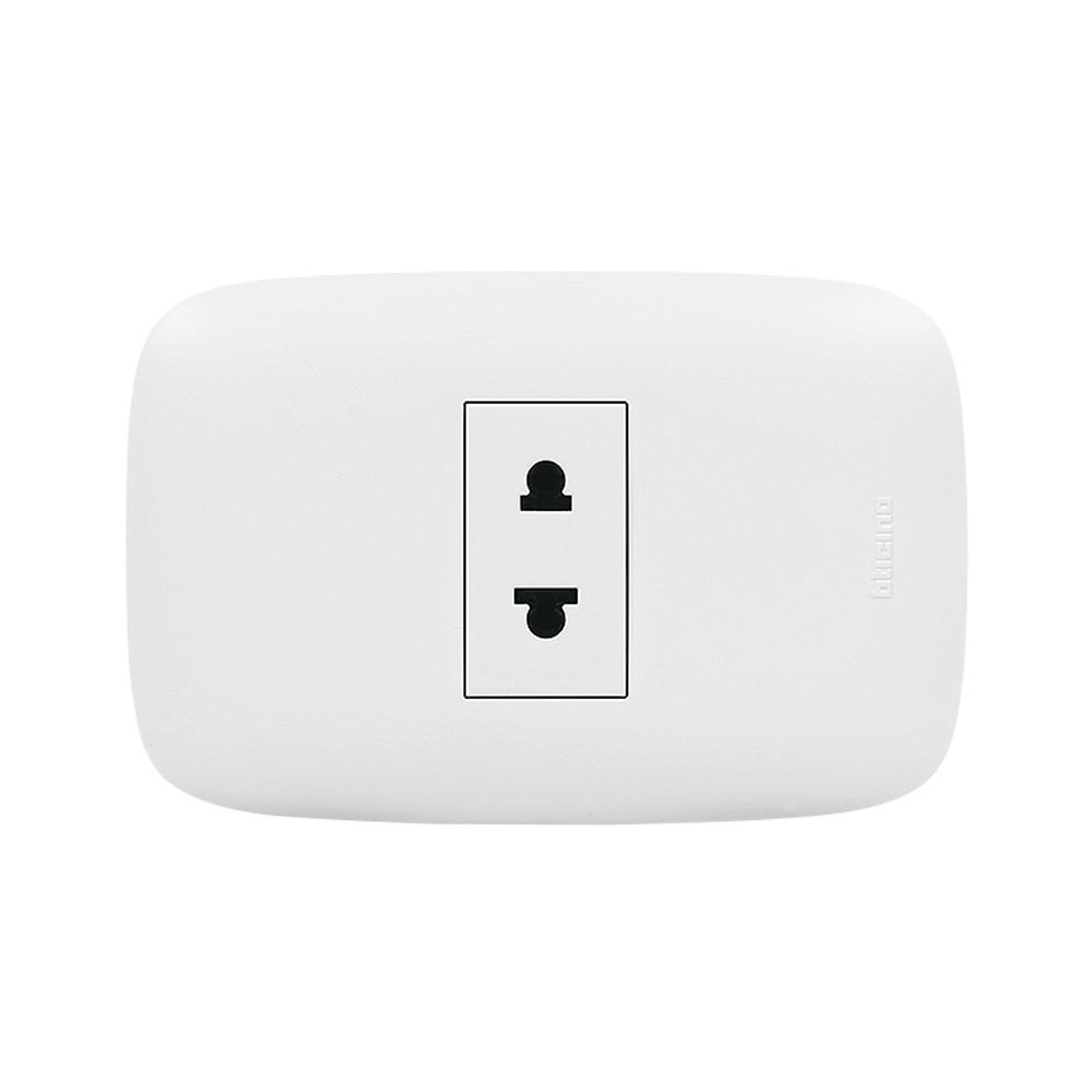 TOMACORRIENTE UNIVERSAL SIMPLE 2X16A 250V DOMINO SENCIA AP1112 BTICINO | Aragcu Perú SAC