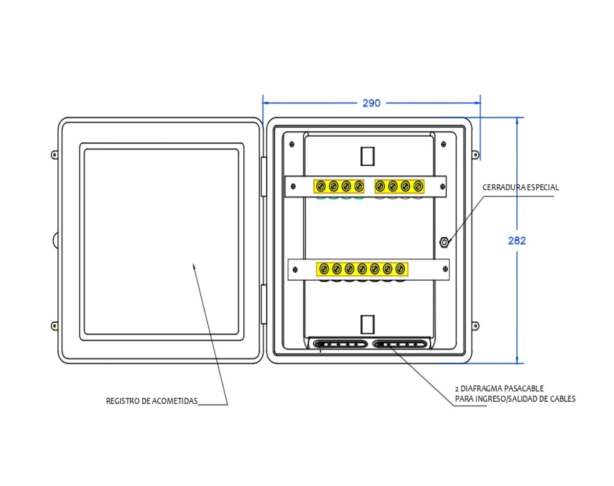 CAJA DERIVACIÓN Y CONEXIONES SELLADAS EN ACOMETIDAS DE REDES AÉREAS CDBS 440/220V 6S TECNOSCAL ...