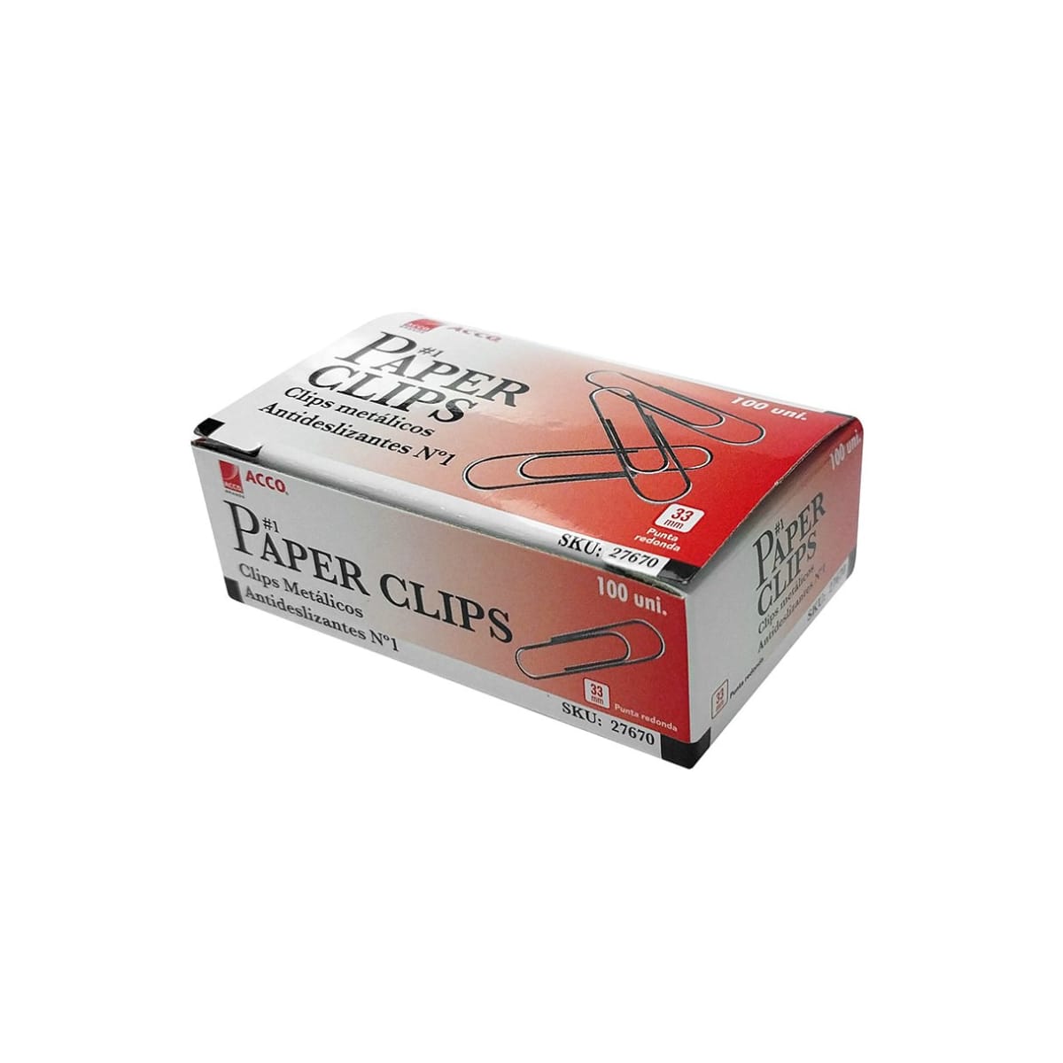 Clips Metálico Acco Punta Redonda 33 Mm 100 Unidades | Casa Eban