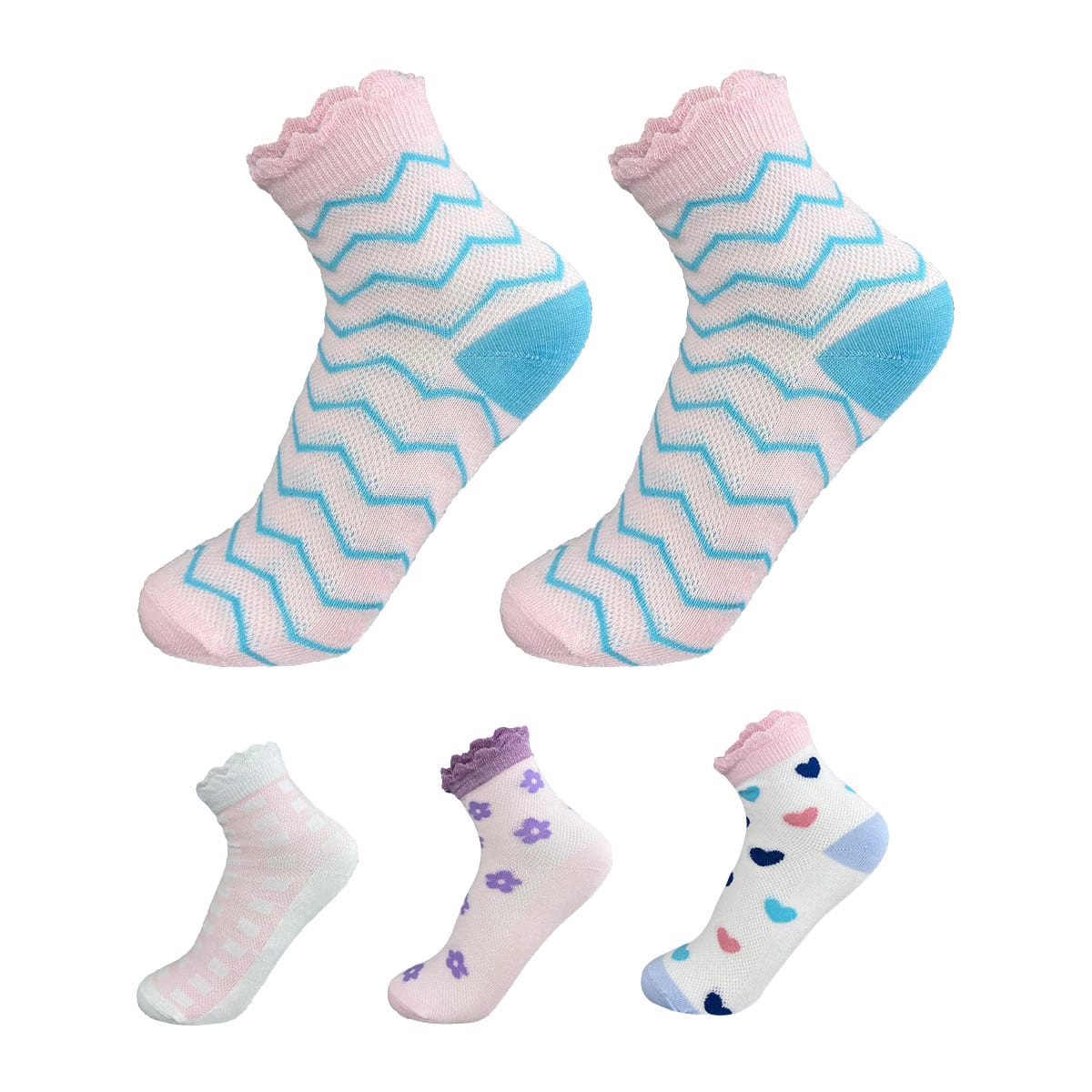 CALCETINES DE NIÑA CORTE MEDIO BORDE CON DISEÑOS TALLA 6-9| 12 UNID ...
