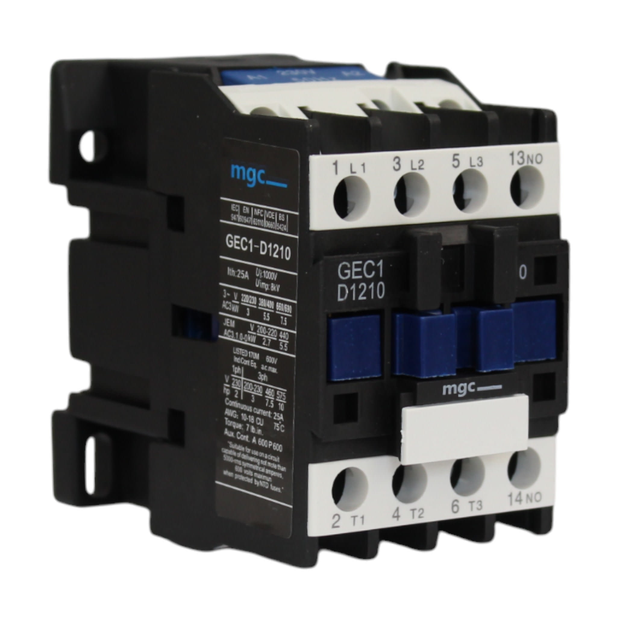 Contactor GEC1 12A Bobina 220VAC 3P AC3 380V 5.5 KW 1NO MGC | Ferrelectrica Materiales Electricos