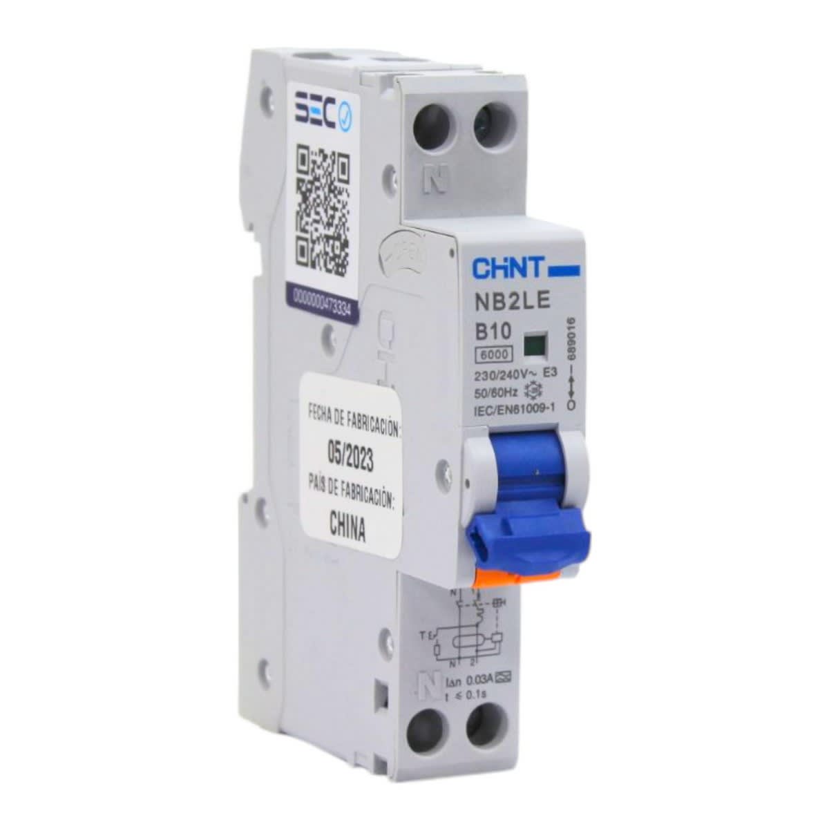 Interruptor RCBO 1P+N 10A Curva B + Diferencial 30mA Tipo A | Ferrelectrica Materiales Electricos