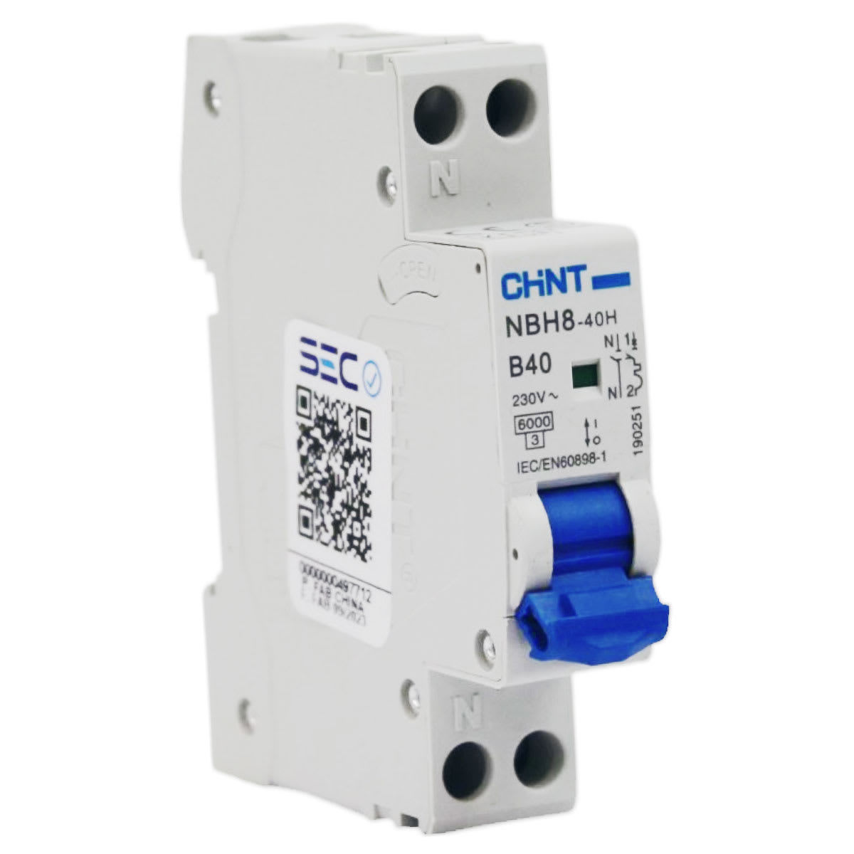 Interruptor Automático 1P+N 40A 6kA Curva B NBH8-40H Chint | Ferrelectrica Materiales Electricos