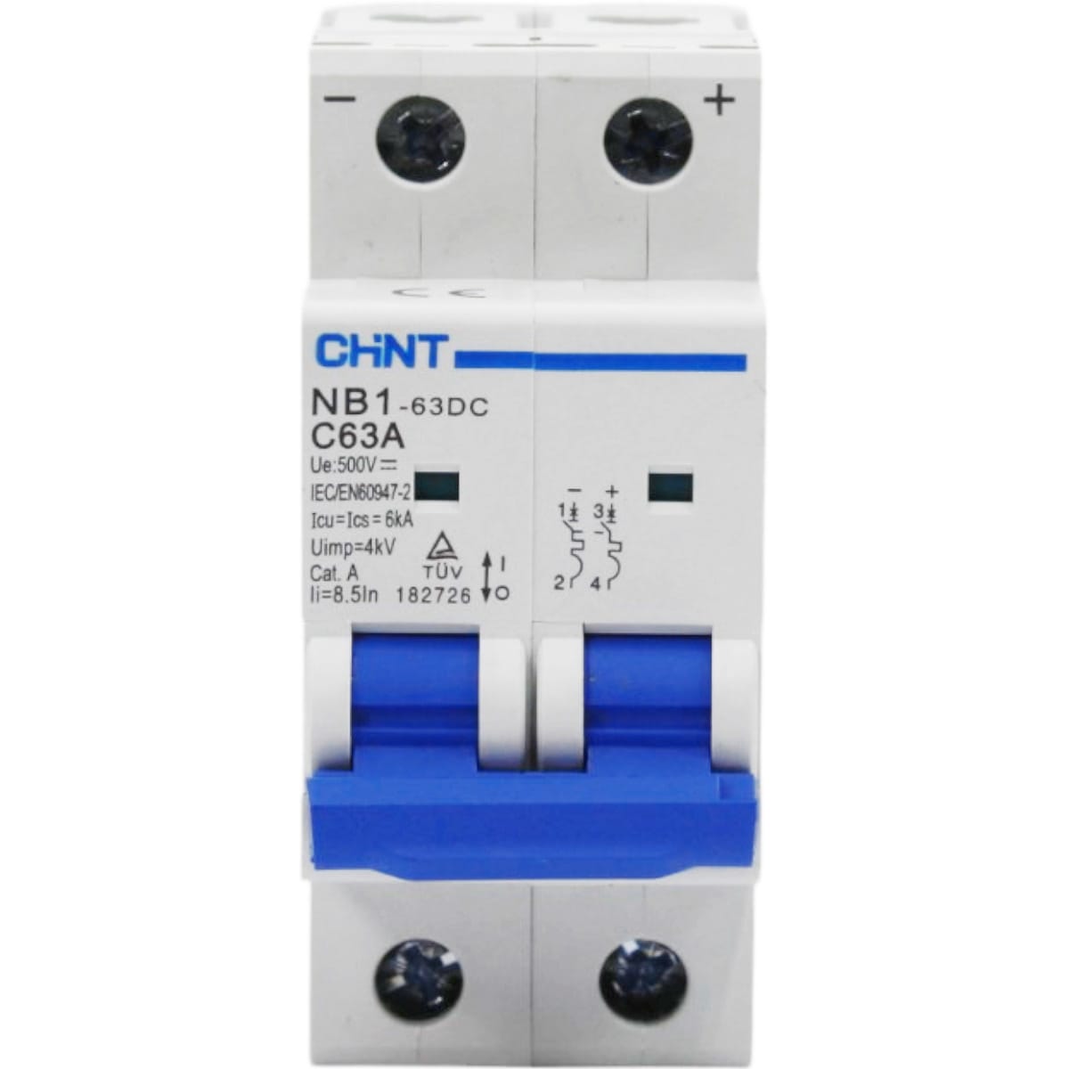 Interruptor Automático 2x63A CurvaC 500VDC NB1-63DC-2P Chint | Ferrelectrica Materiales Electricos