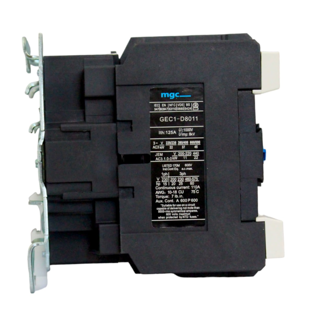 Contactor GEC1 80A Bobina 220VAC AC3 380V 37KW 1NO+1NC MGC ...