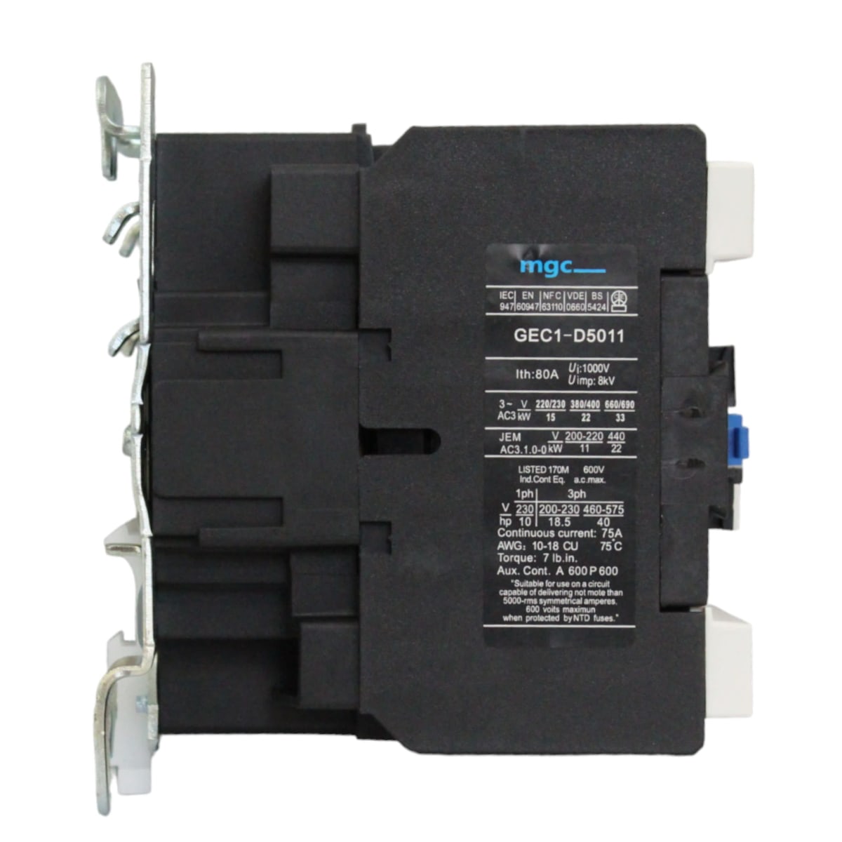 Contactor GEC1 50A Bobina 220VAC AC3 380V 22KW 1NO+1NC MGC ...