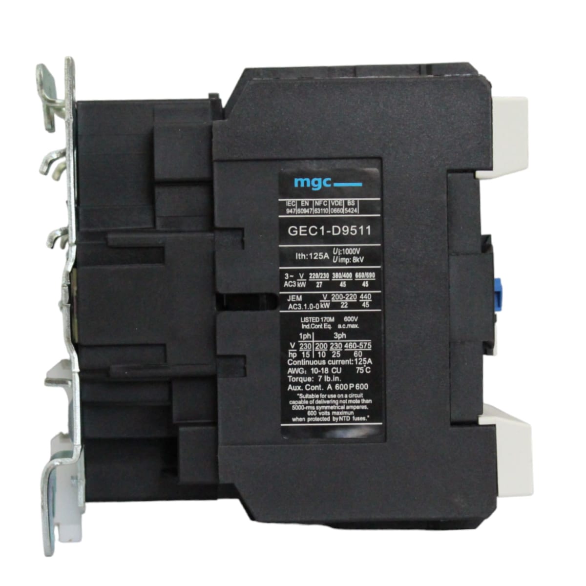 Contactor GEC1 95A Bobina 220VAC AC3 380V 45KW 1NO+1NC MGC ...
