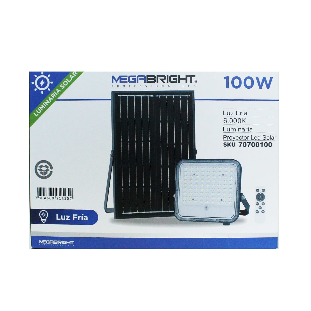 Proyector Led Solar 100w Con Panel Solar Megabright | Ferrelectrica Materiales Electricos