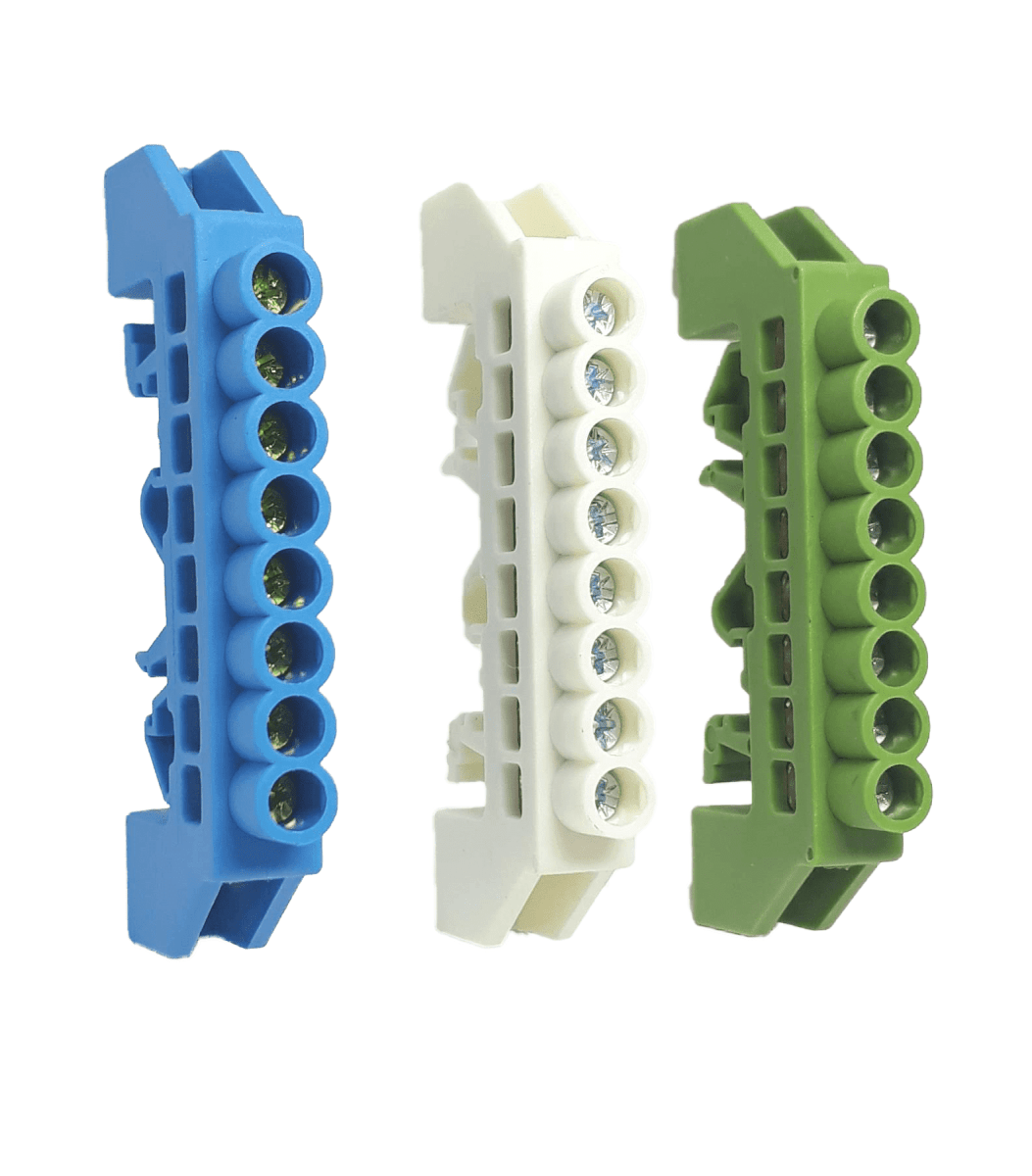 Barra Conexión Bronce Aislado 8P BLANCA Riel Din | Ferrelectrica Spa