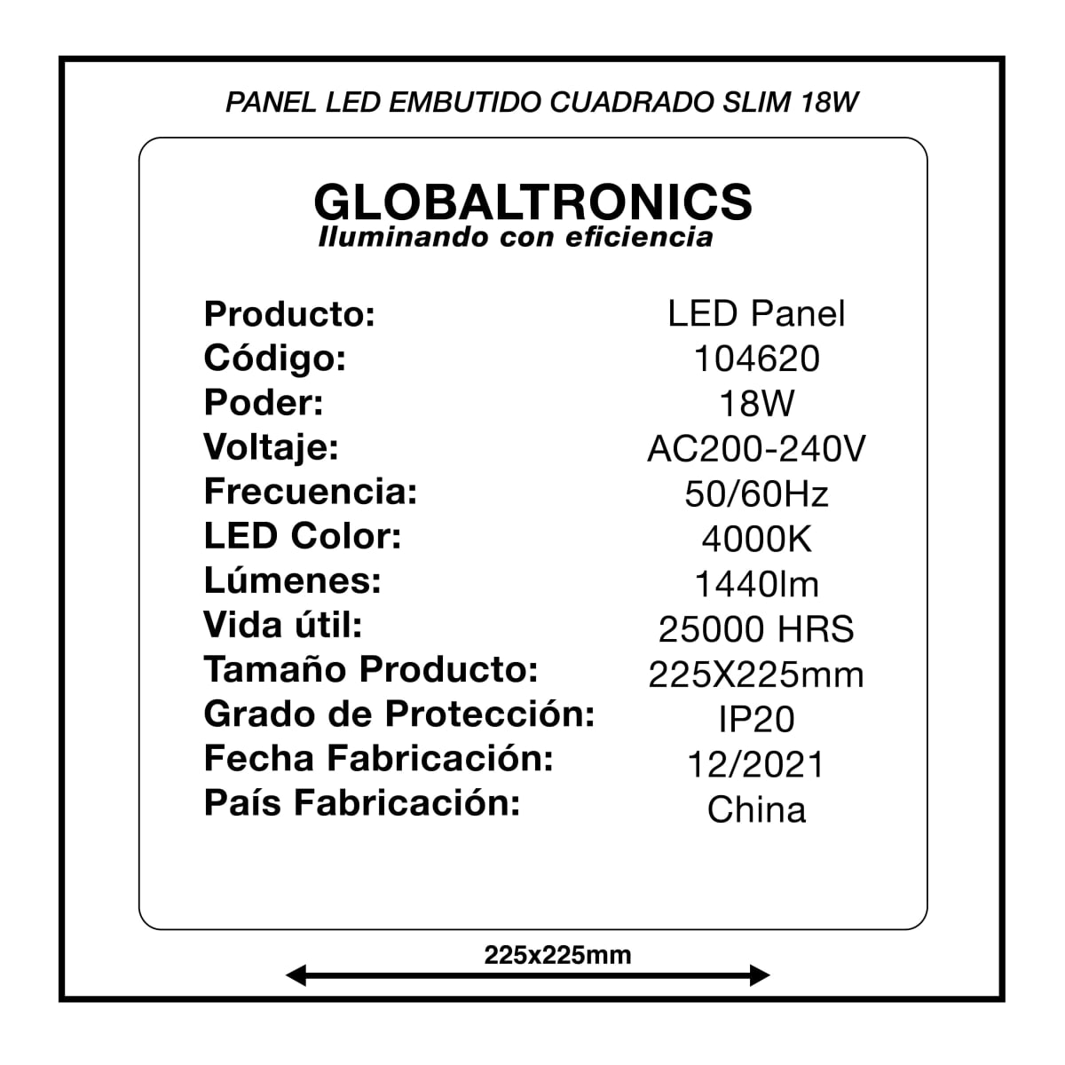Panel Led EMBUTIDO Cuadrado Slim 18W Globaltronics | Ferrelectrica ...